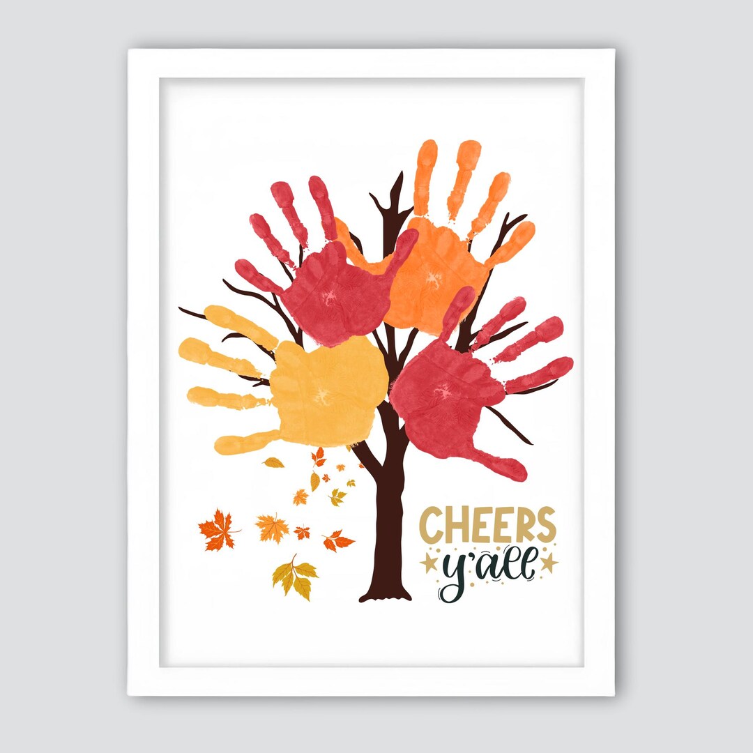 Cheer Y'all Autumn Tree Handprint Craft, Falling Leaves, DIY Fall ...
