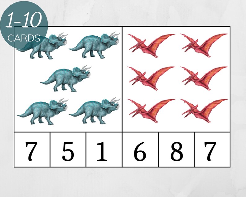 Dinosaur Count and Clip Cards 1-10 Montessori Activity - Etsy