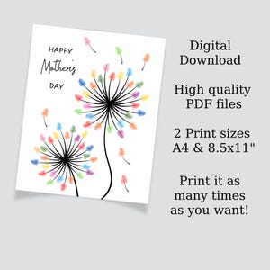 Mothers Day Dandelion Fingerprint, Happy Mothers Day, Mothers Day ...