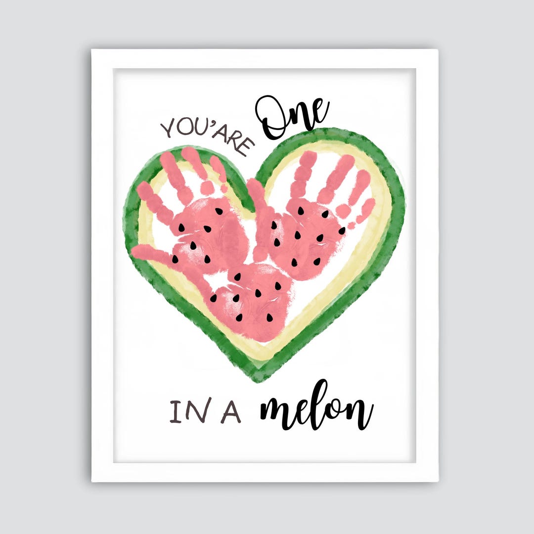 You're One in A Melon Handprint Craft, Watermelon Heart Handprint, Baby ...