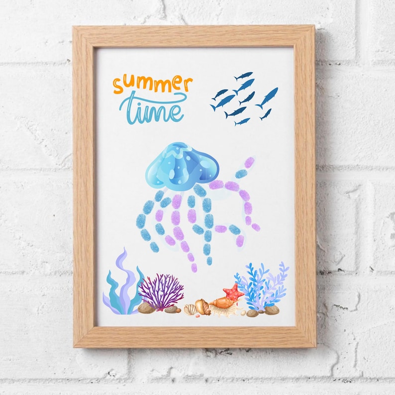 Ocean Creature Fingerprint Craft, Jellyfish Fingerprint, Printable ...
