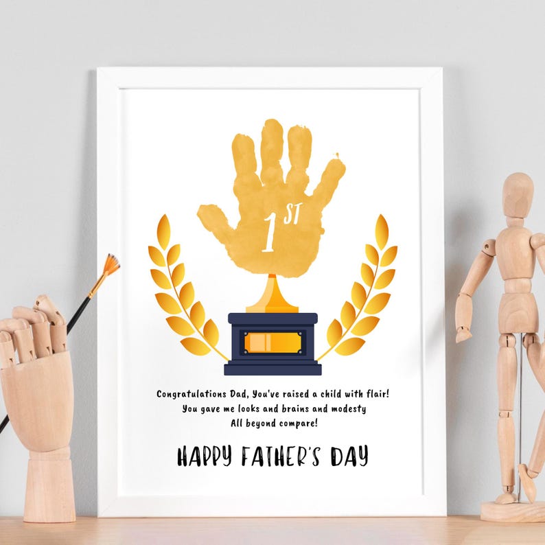 Trophy Handprint Craft, Dad No 1 Handprint, Happy Fathers Day Handprint ...