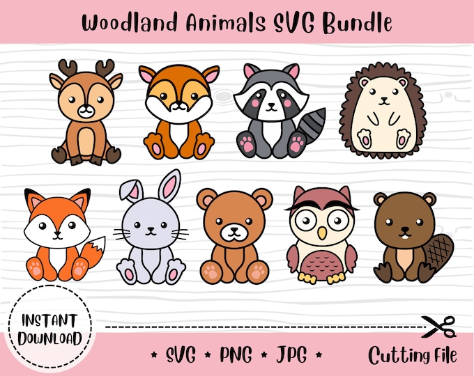 Woodland Animals Svg Bundle, Baby Animals Svg, Rabbit,hedgehog,fox,bear ...