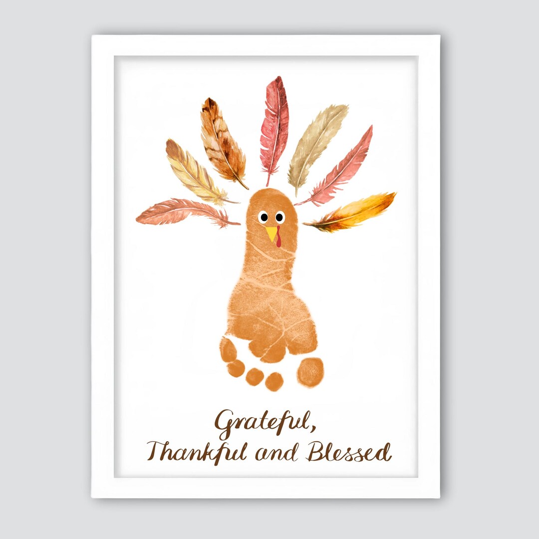 Grateful Thankful & Blessed Footprint Craft for Autumn, Turkey ...