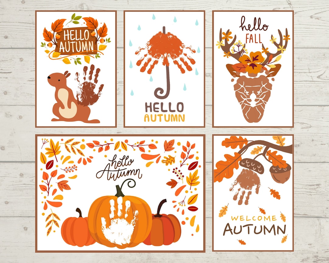 Bundle Autumn Handprint Art, Fall Season Printable Craft for Kid, Hello ...