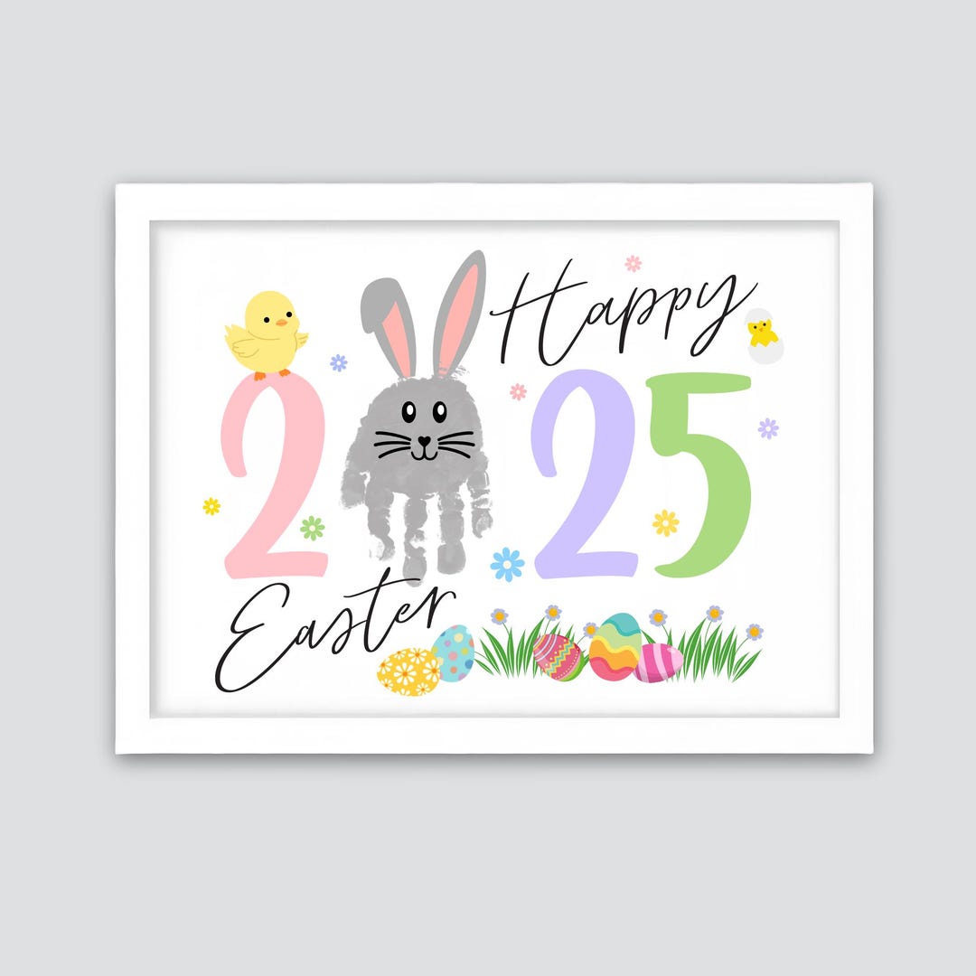 Happy 2025 Easter Bunny Handprint Craft, 2025 Bunny Handprint Easter ...