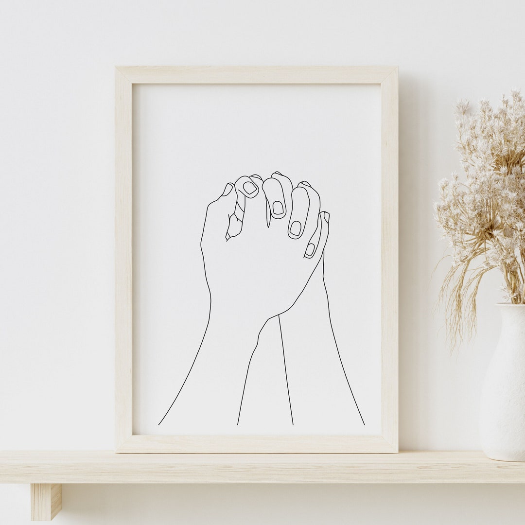 Holding Hands Line Art Print, Couple Hands Print, Minimal Printable ...