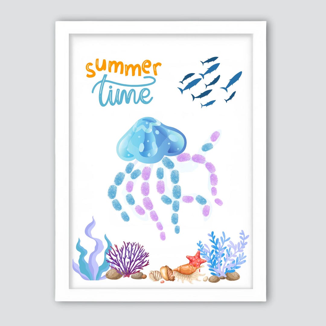 Ocean Creature Fingerprint Craft, Jellyfish Fingerprint, Printable ...