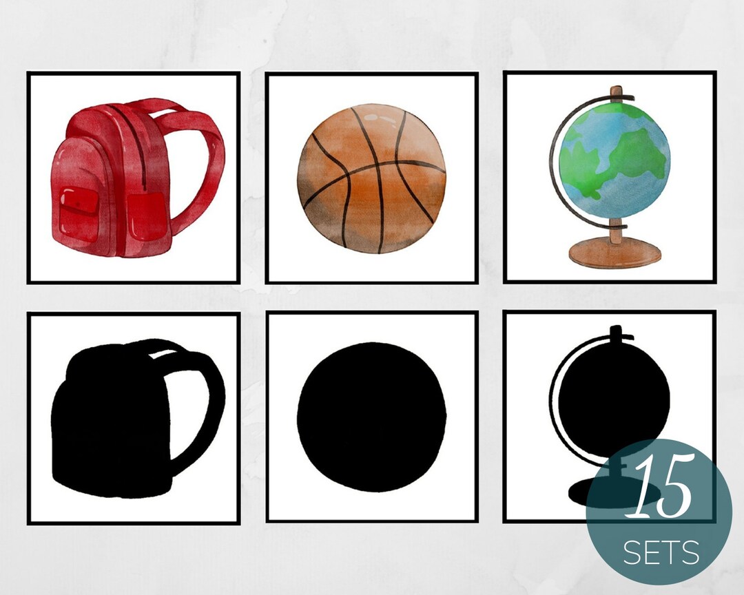 School Supplies Shadow Matching, Summer Items, Montessori Activity ...