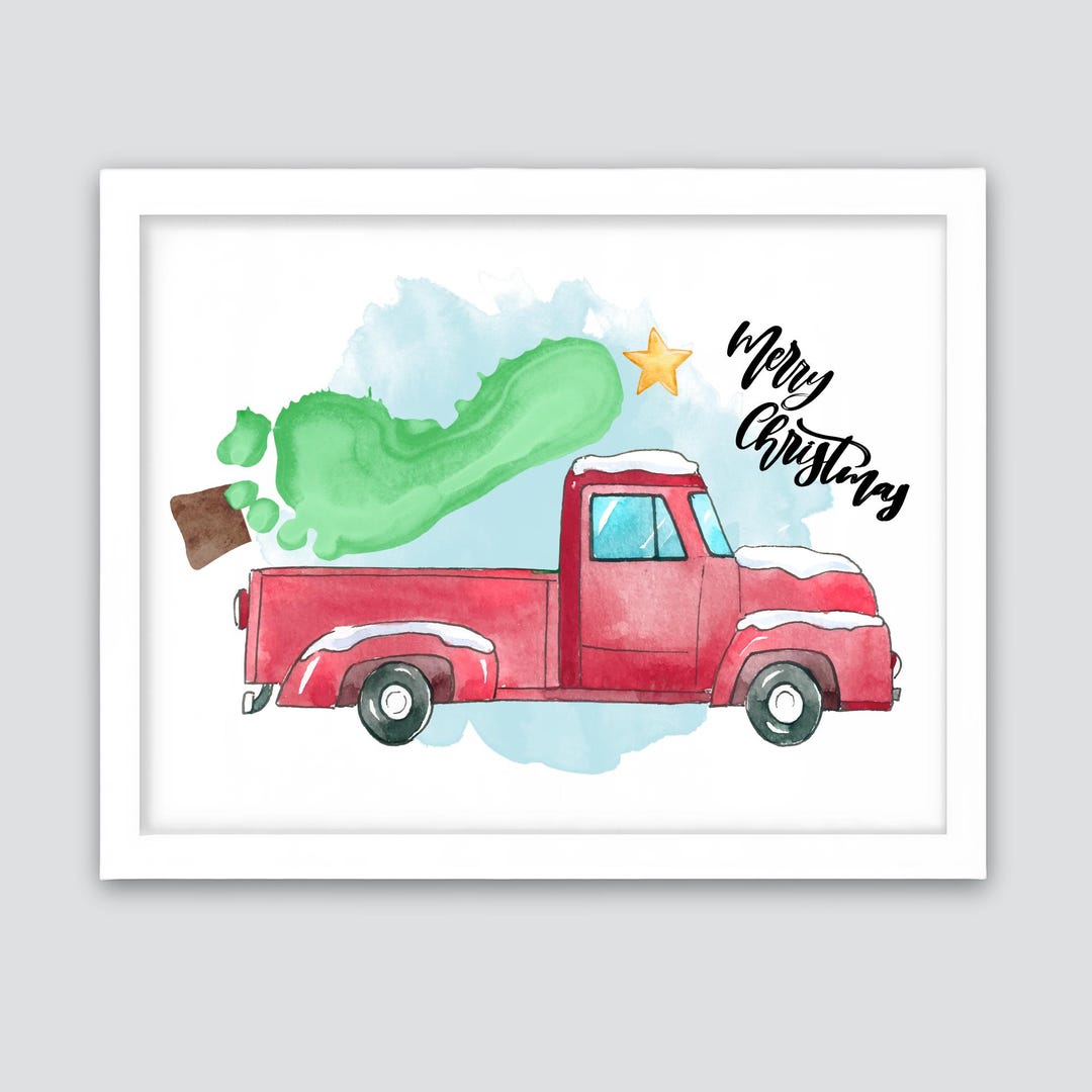 Truck Car Carrying Christmas Tree Footprint, Xmas Tree Craft, Baby Kids ...