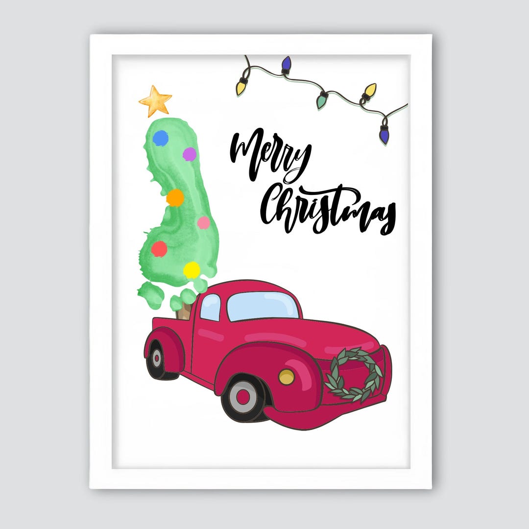 Truck Car Carrying Christmas Tree Footprint, Xmas Tree Craft, Baby Kids ...