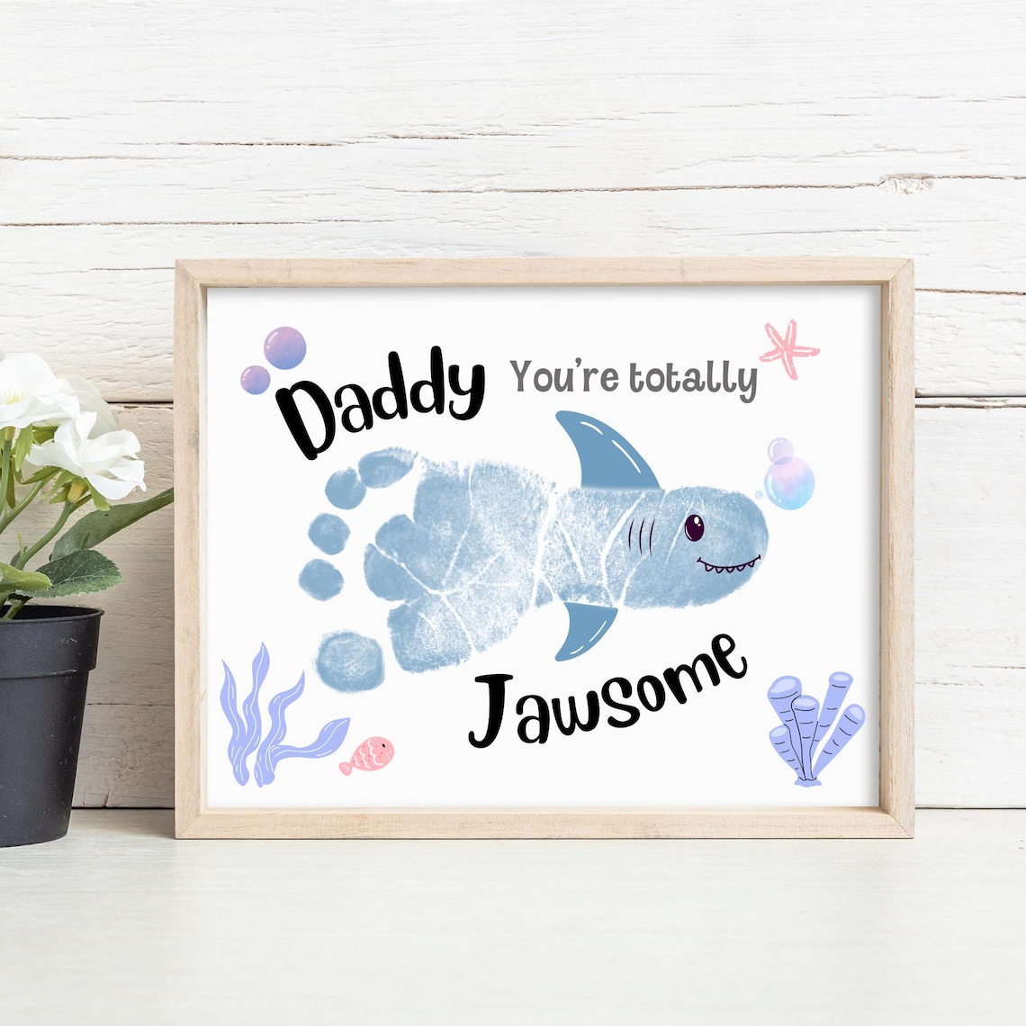 Daddy You're Totally Jawsome Footprint Craft, Baby Shark Footprint Art ...