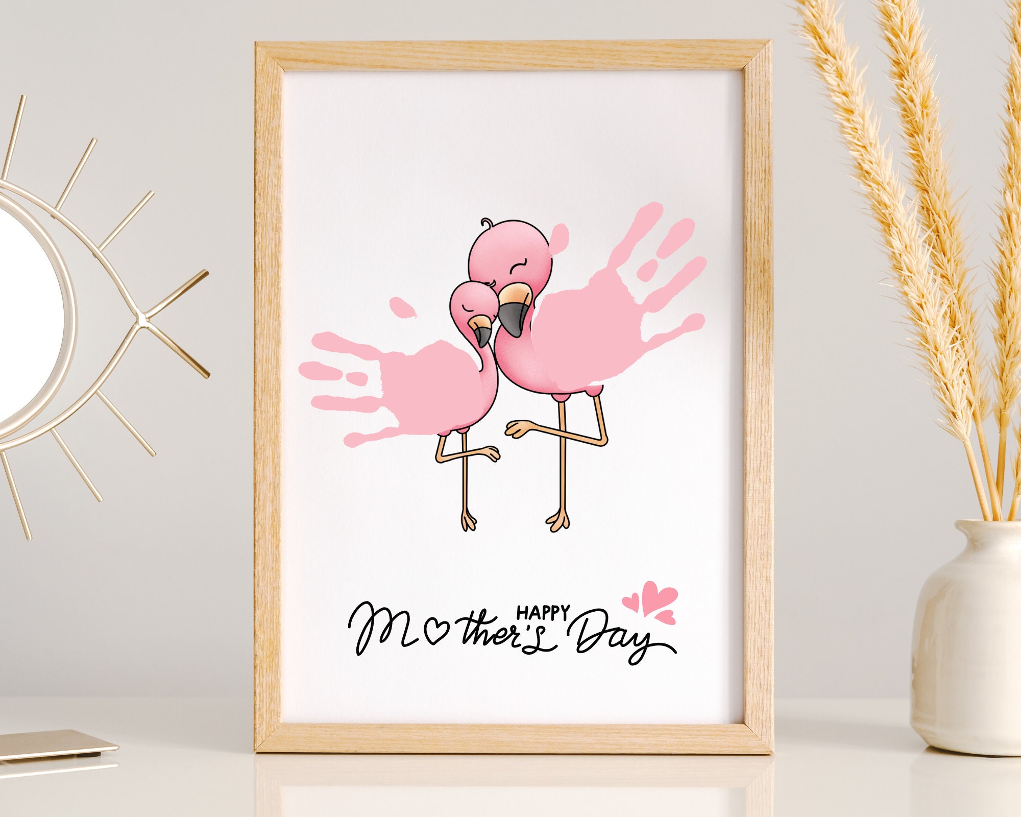 Mothers Day Handprint Print, Happy Mothers Day, Flamingo Handprint ...