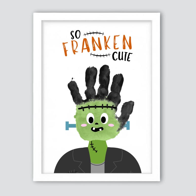 So Franken Cute Handprint, Frankenstein Halloween Art Craft, Craft ...