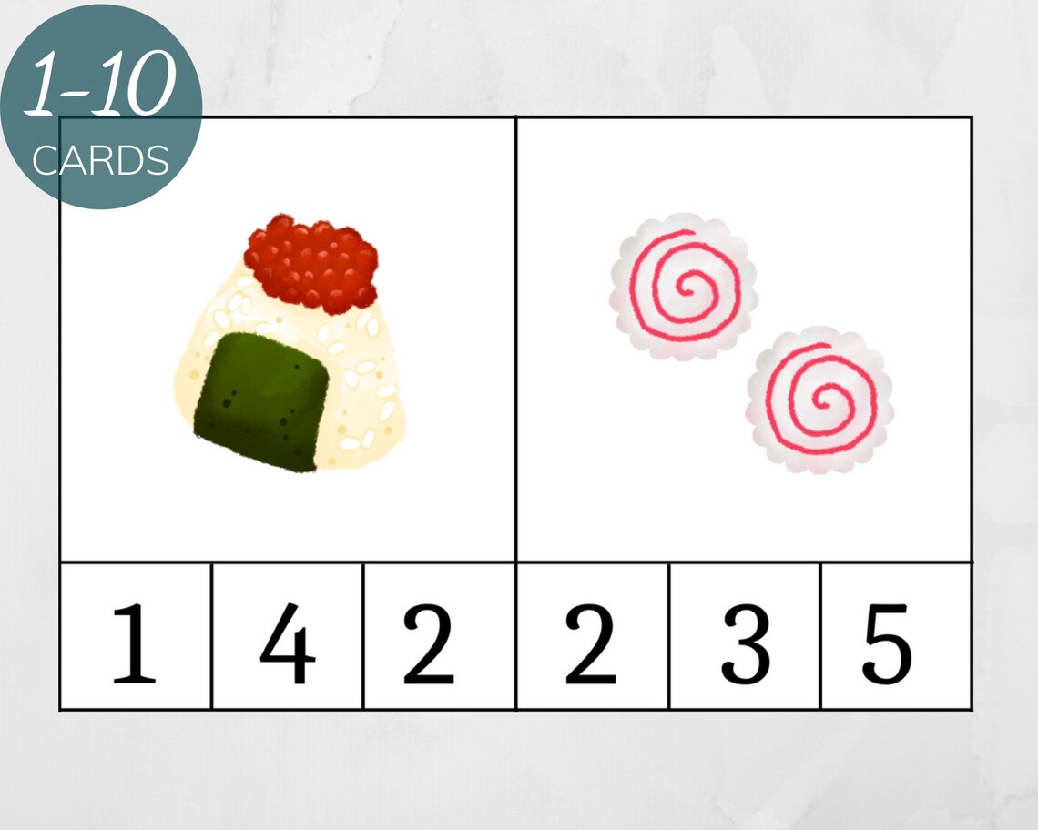Japan Food Count and Clip Cards 1-10, Montessori Activity, Summer Math ...