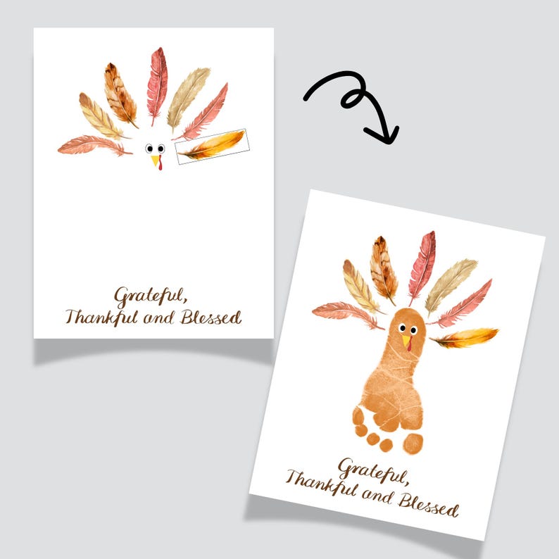 Grateful Thankful & Blessed Footprint Craft for Autumn, Turkey ...