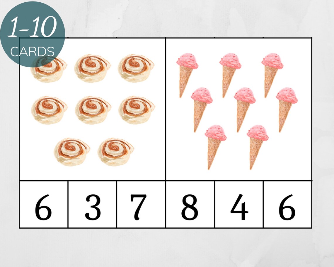 Sweets Count and Clip Cards 1-10, Montessori Activity, Summer Math ...