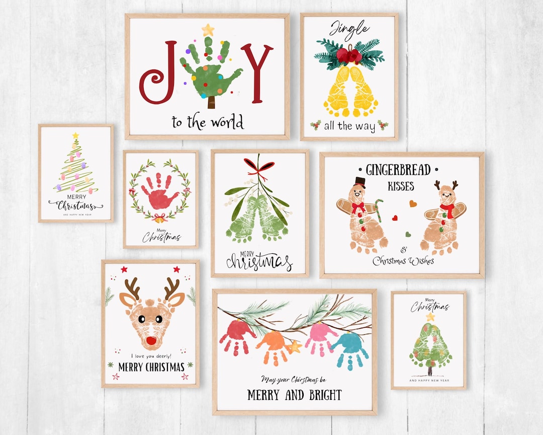 2025 Christmas Handprint Footprint Bundle, Set 9 Printable Christmas ...