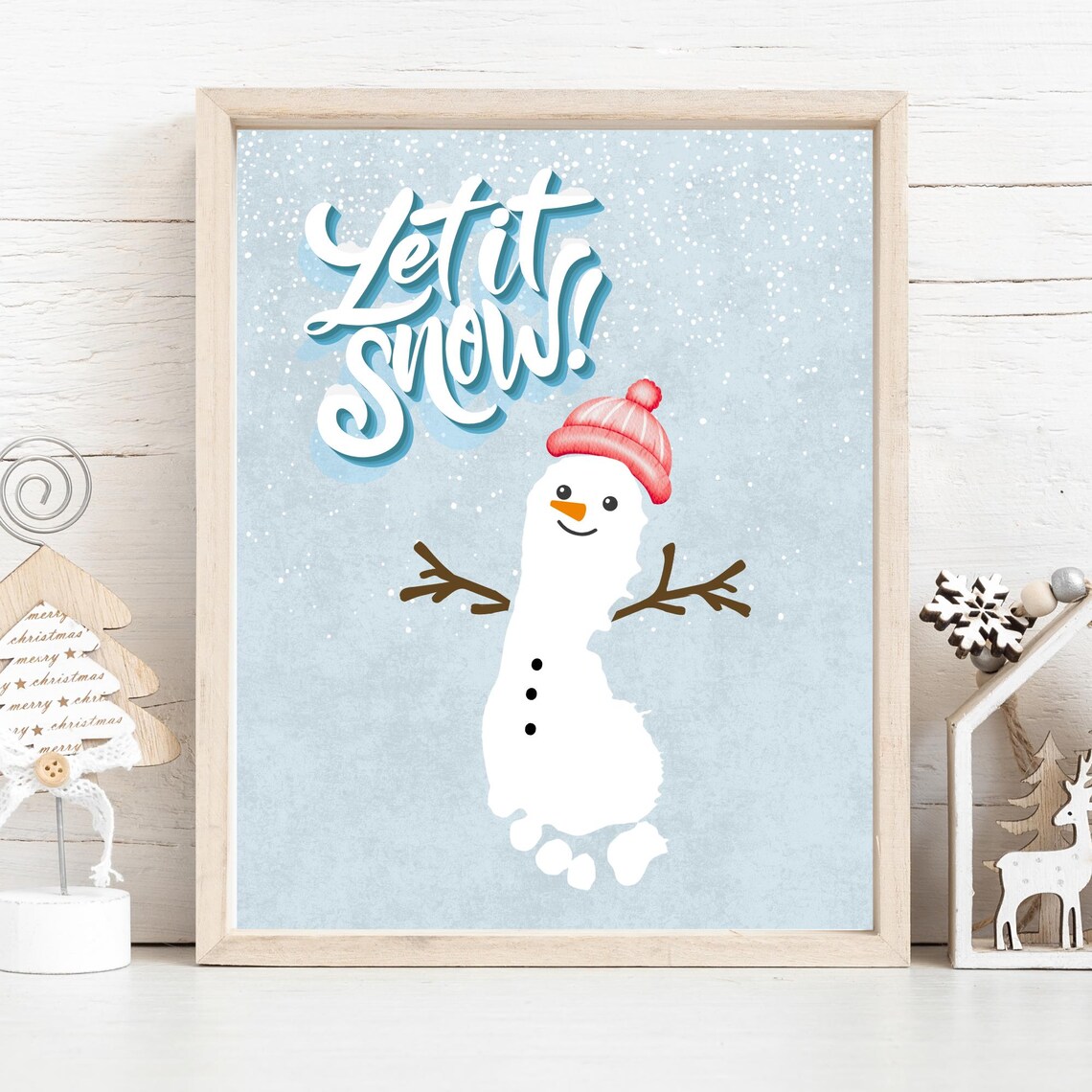 Let It Snow Footprint Card, Christmas Snowman Footprint, Baby Kids ...