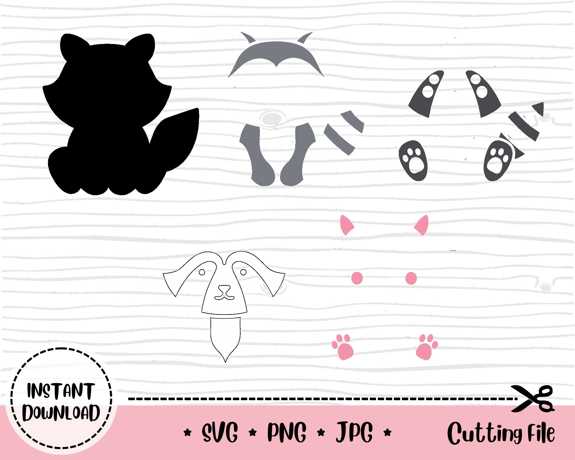 Mapache SVG, Lindo mapache sentado SVG, Cortar archivo bebé, Animal SVG ...