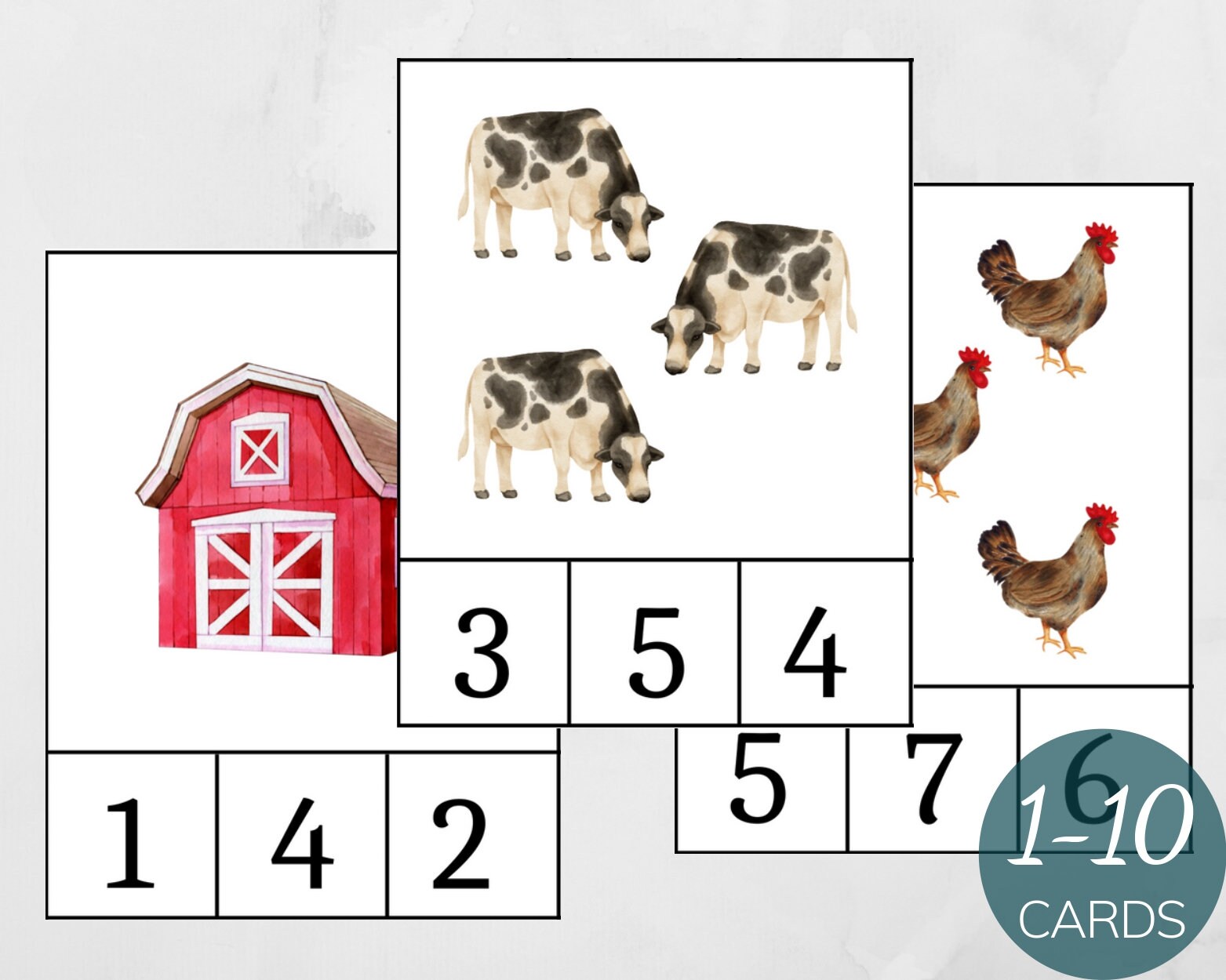Farm Count and Clip Cards 1-10 Montessori Activity Summer - Etsy