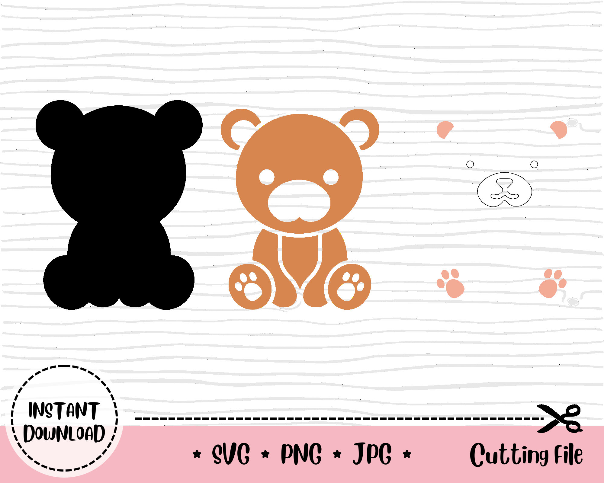 Bear SVG, Cute Sitting Bear SVG, Cut File Baby, Kawaii Animal SVG ...