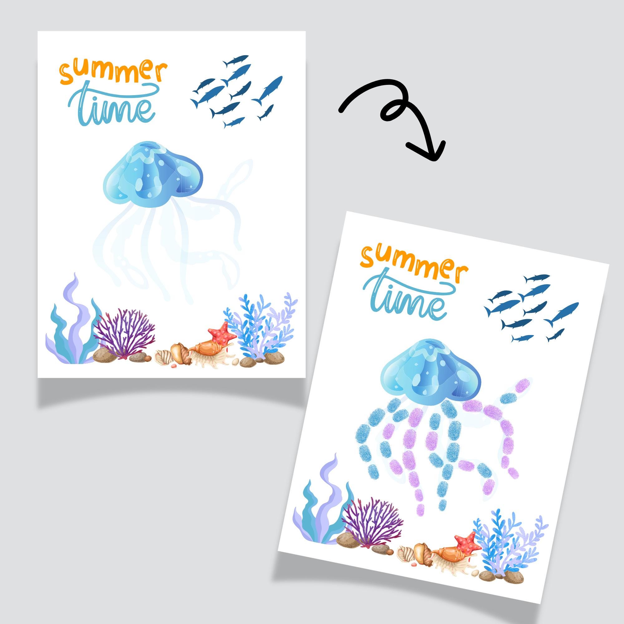 Ocean Creature Fingerprint Craft, Jellyfish Fingerprint, Printable ...