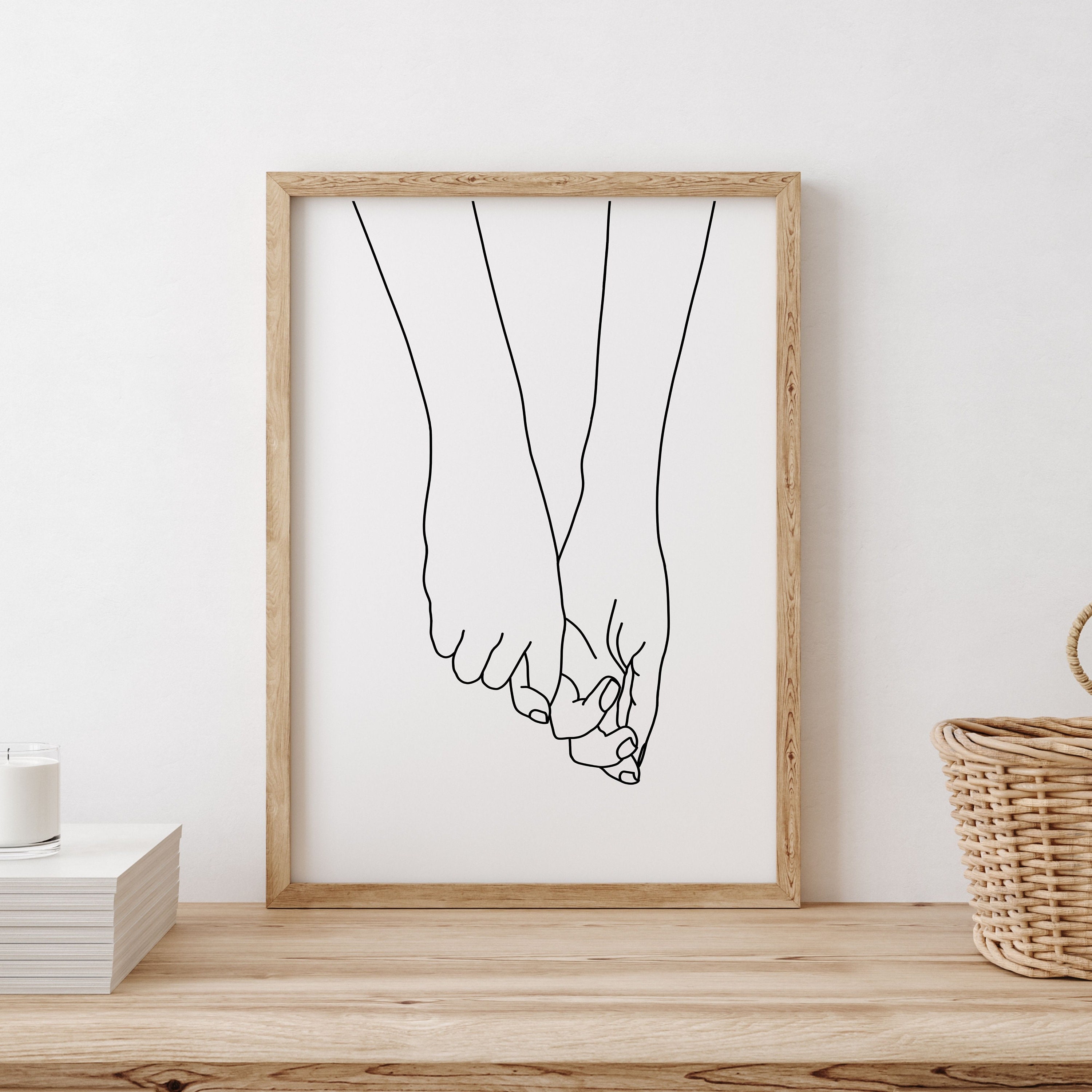 Couple Hands Line Drawing, Holding Hands Line Art Print, Hands Print ...