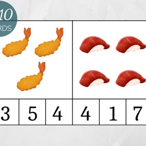 Japan Food Count and Clip Cards 1-10, Montessori Activity, Summer Math ...