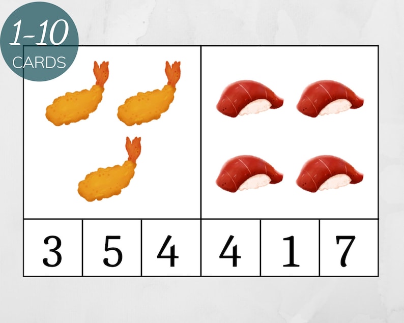 Japan Food Count and Clip Cards 1-10, Montessori Activity, Summer Math ...