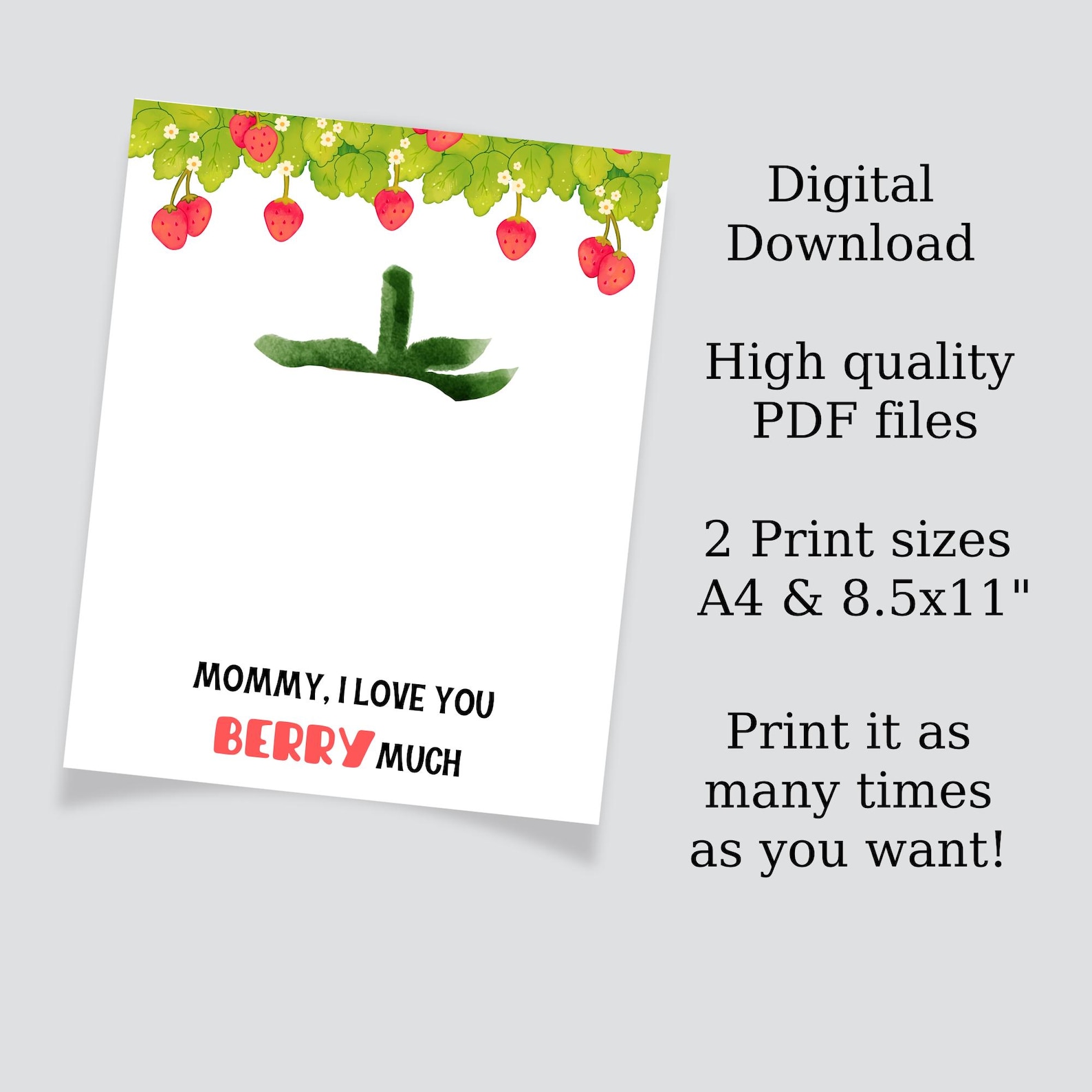 Mom I Love You Berry Much Handprint, Strawberry Handprint Craft ...