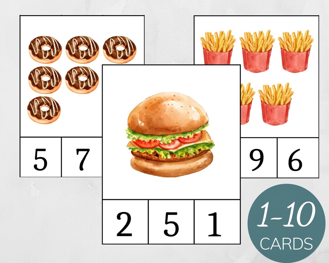 Fast Food Count and Clip Cards 1-10, Montessori Activity, Summer Math ...
