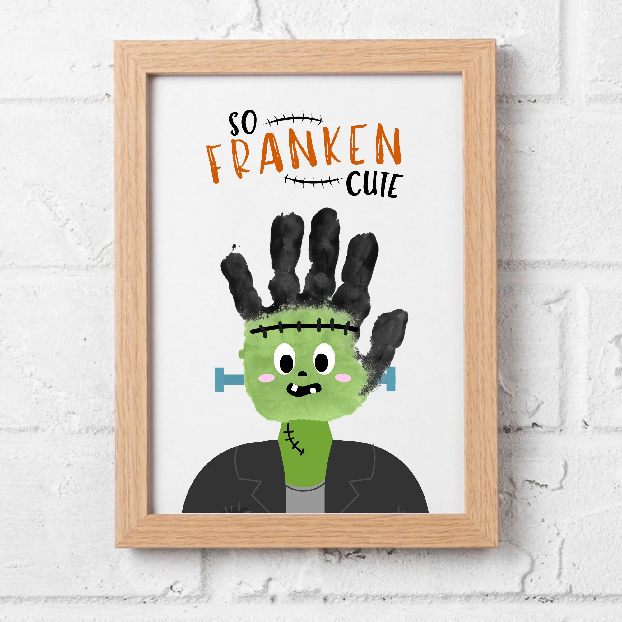 So Franken Cute Handprint, Frankenstein Halloween Art Craft, Craft ...