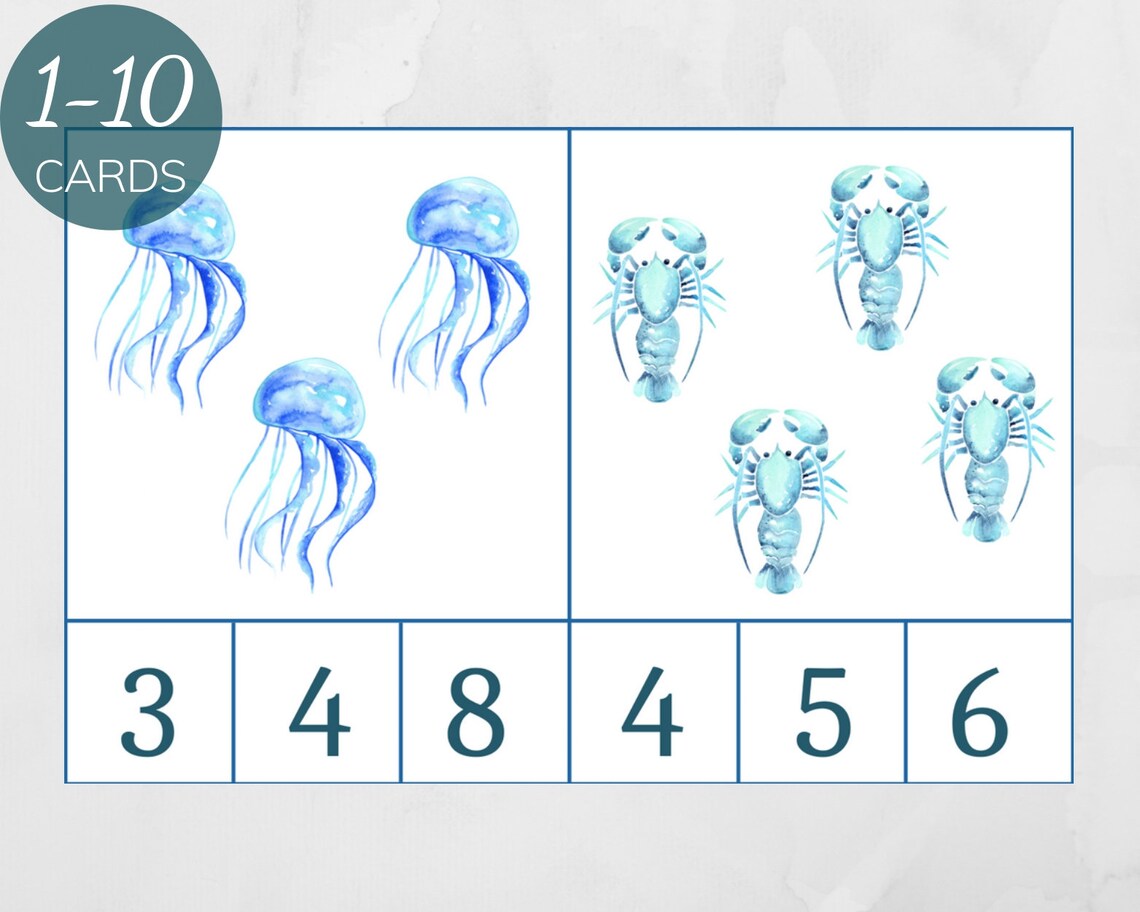 Ocean Count and Clip Cards 1-10 Montessori Activity Summer - Etsy