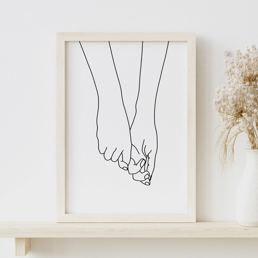 Couple Hands Line Drawing, Holding Hands Line Art Print, Hands Print ...