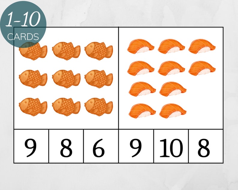 Japan Food Count and Clip Cards 1-10, Montessori Activity, Summer Math ...