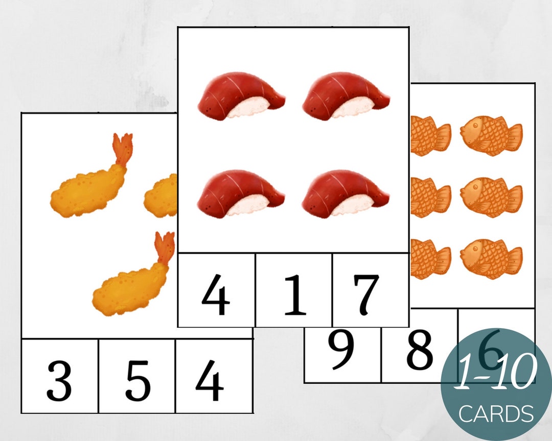 Japan Food Count and Clip Cards 1-10, Montessori Activity, Summer Math ...