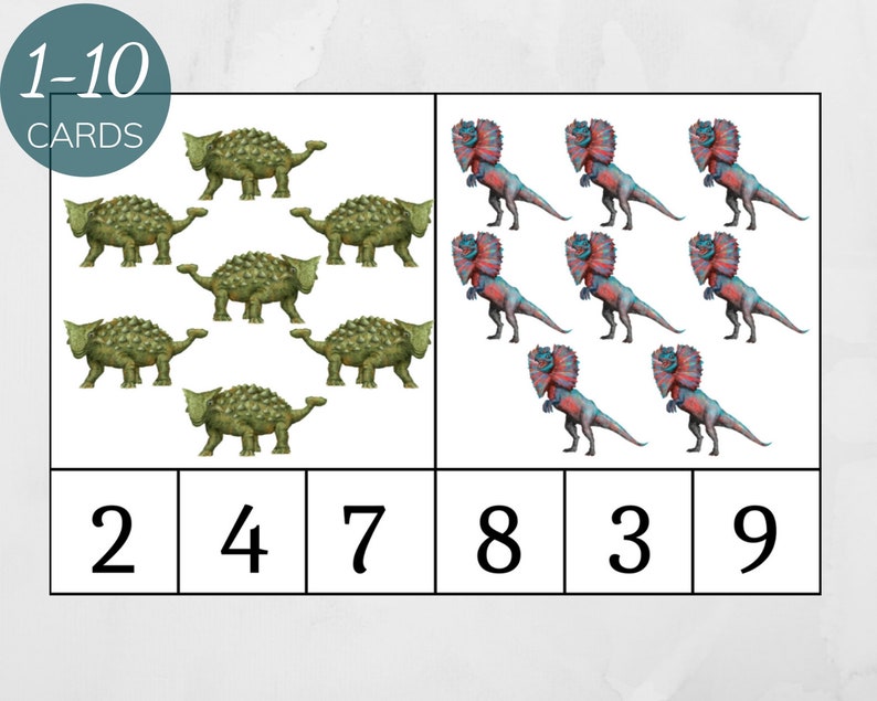 Dinosaur Count and Clip Cards 1-10 Montessori Activity - Etsy