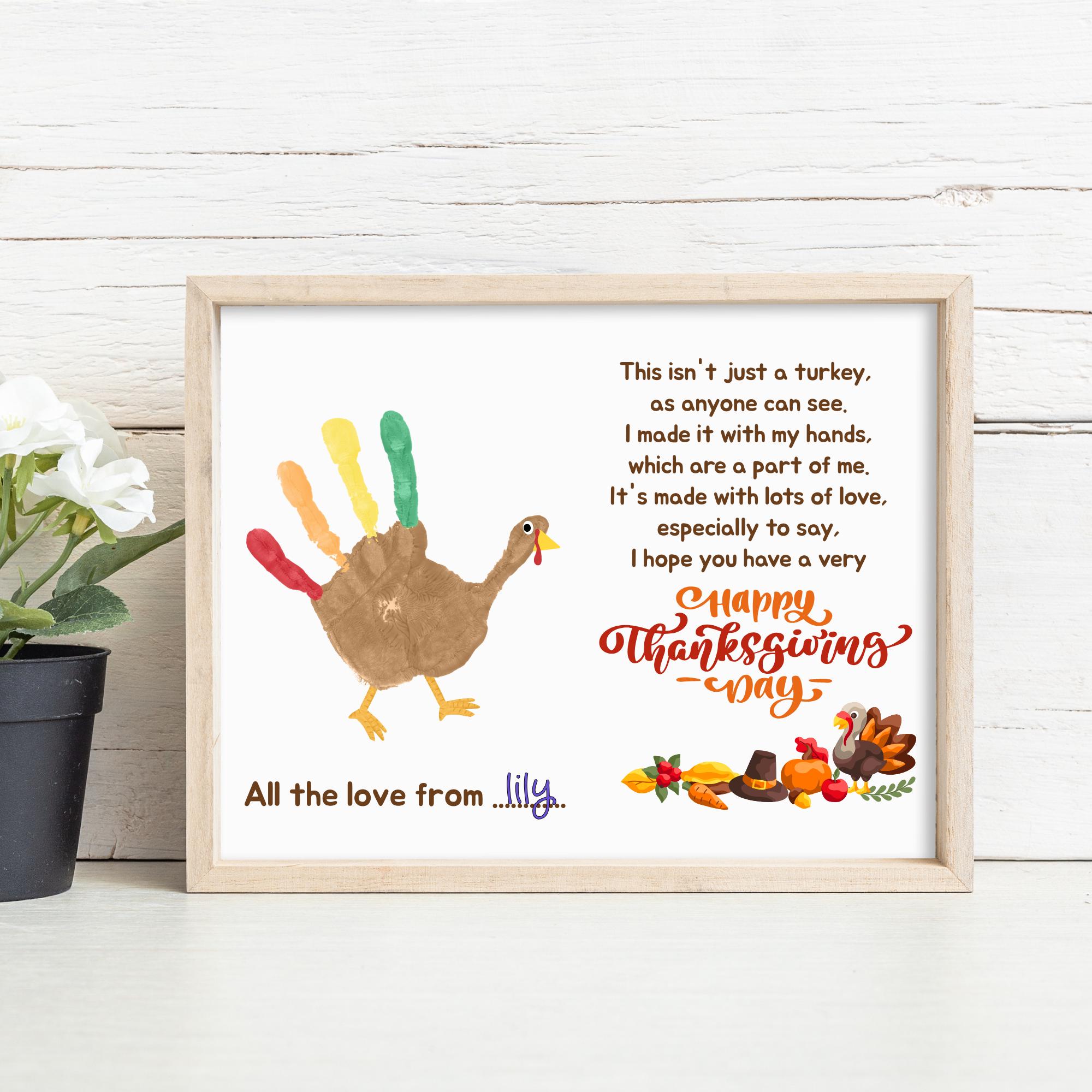 Turkey Handprint Craft, Poem for Thanksgiving Craft, Thanksgiving ...
