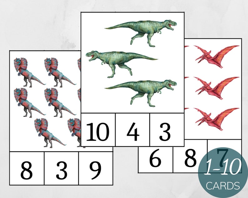 Dinosaur Count and Clip Cards 1-10 Montessori Activity - Etsy