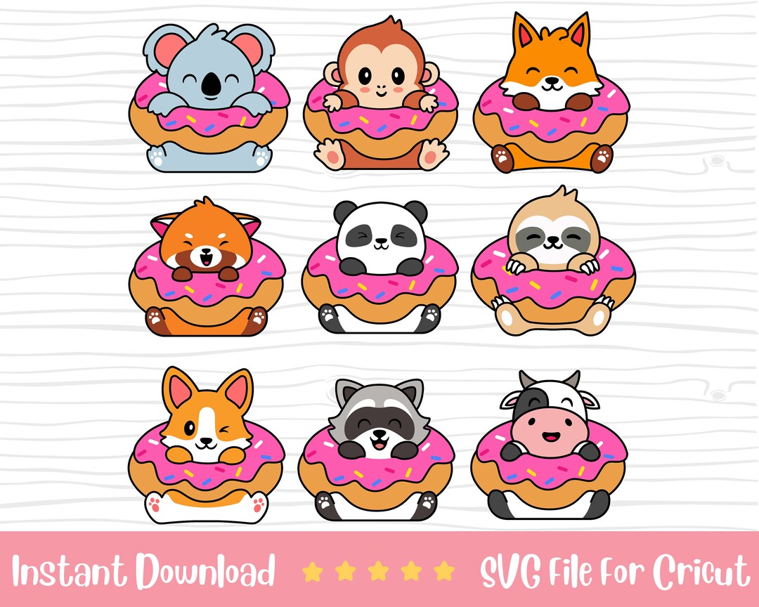 Doughnut and Animal SVG Bundle, Cute Animal and Donut Layered Cut File ...