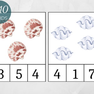 Seashell Count and Clip Cards 1-10, Montessori Activity, Summer Math ...