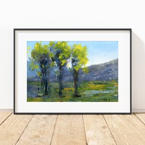 Modern Expressionist Landscape Painting, Trees and Mountains, Fields ...