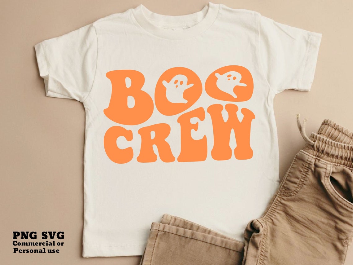 Boo Crew SVG PNG, Kids Halloween Shirt SVG, Retro Wavy Text, Ghosts ...