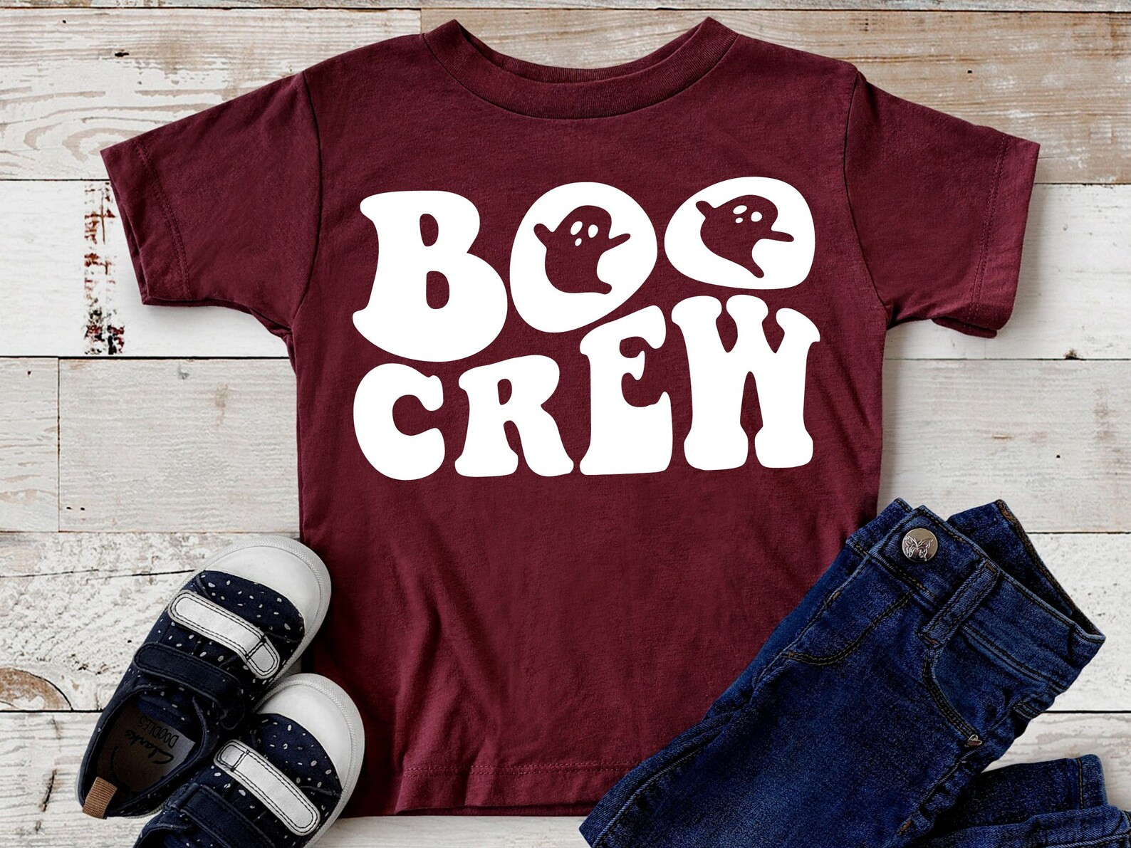 Boo Crew SVG PNG, Kids Halloween Shirt SVG, Retro Wavy Text, Ghosts ...