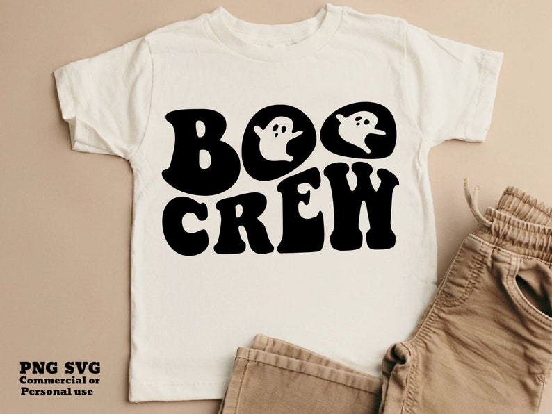 Boo Crew SVG PNG, Kids Halloween Shirt SVG, Retro Wavy Text, Ghosts ...