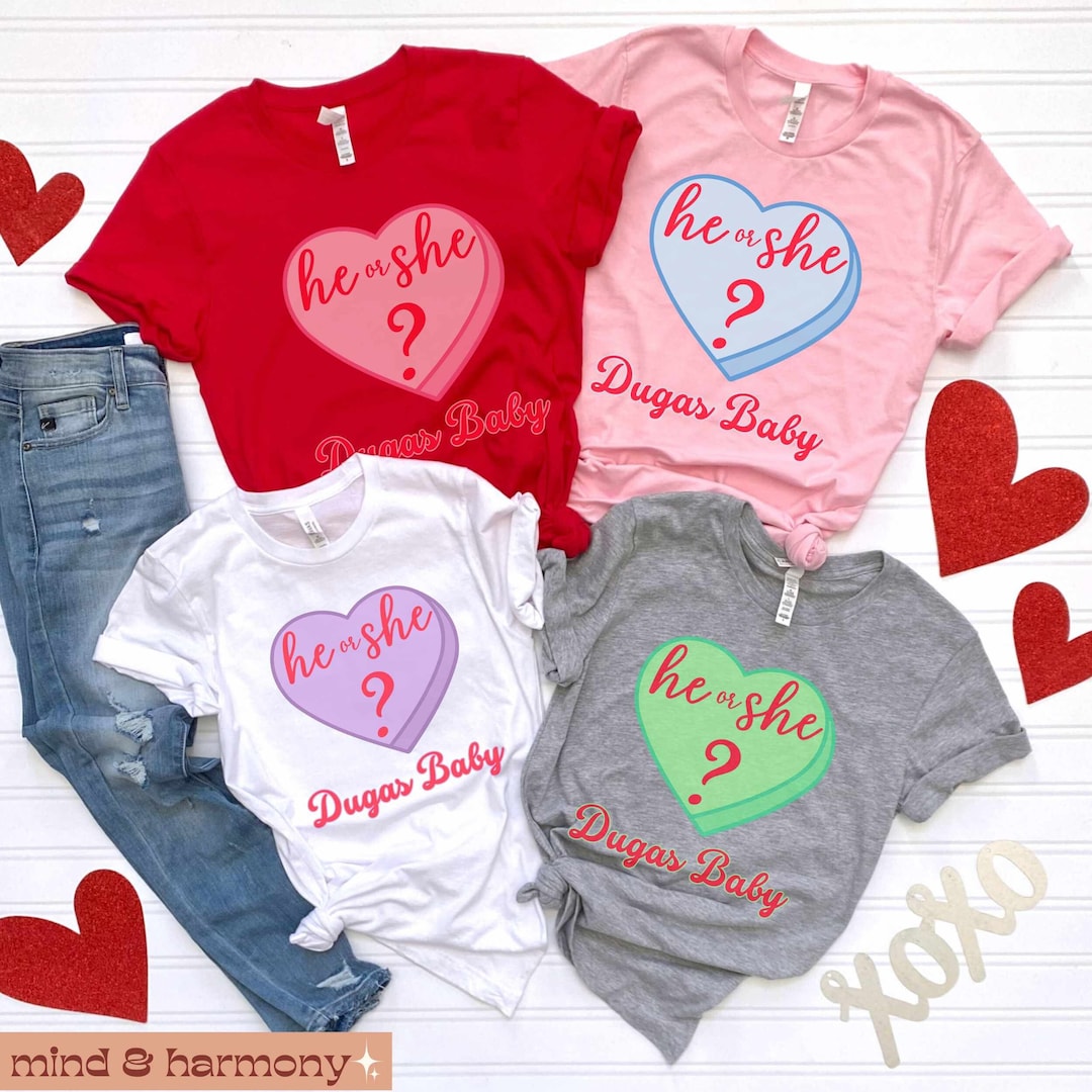 Valentines Gender Reveal Matching Shirts, Candy Heart Baby Shower ...