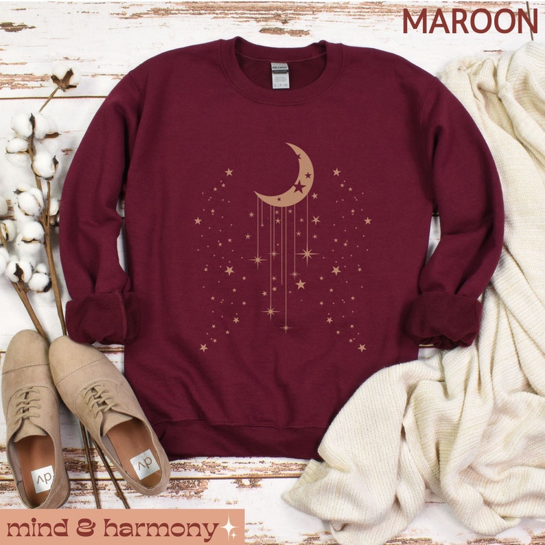 Celestial Moon Stars Sweatshirt, Moon Graphic Crewneck Moon Phase ...