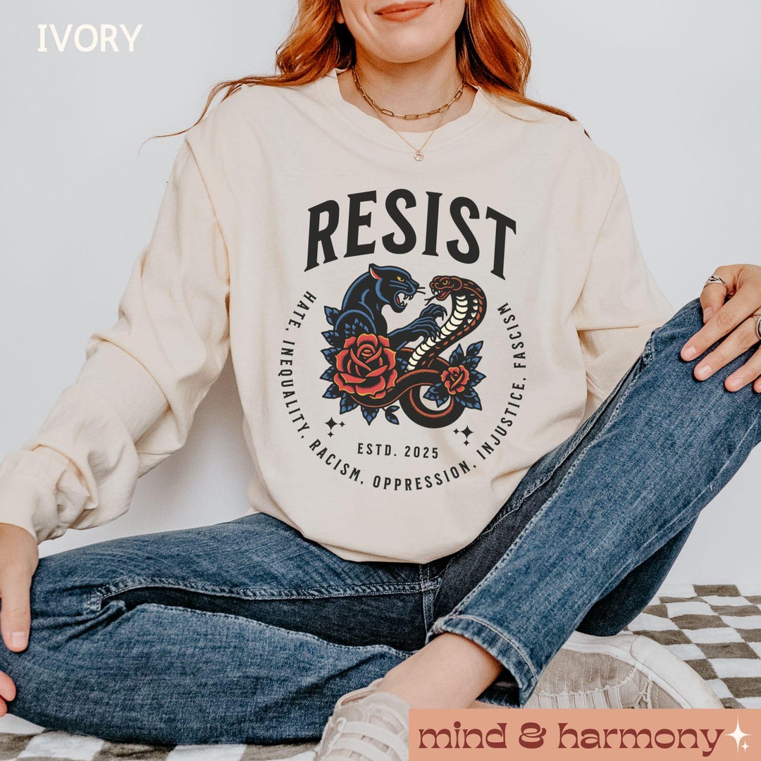 Resist Long Sleeve Shirt, Tattoo Graphic Tee Protest Tshirt Anti Trump ...