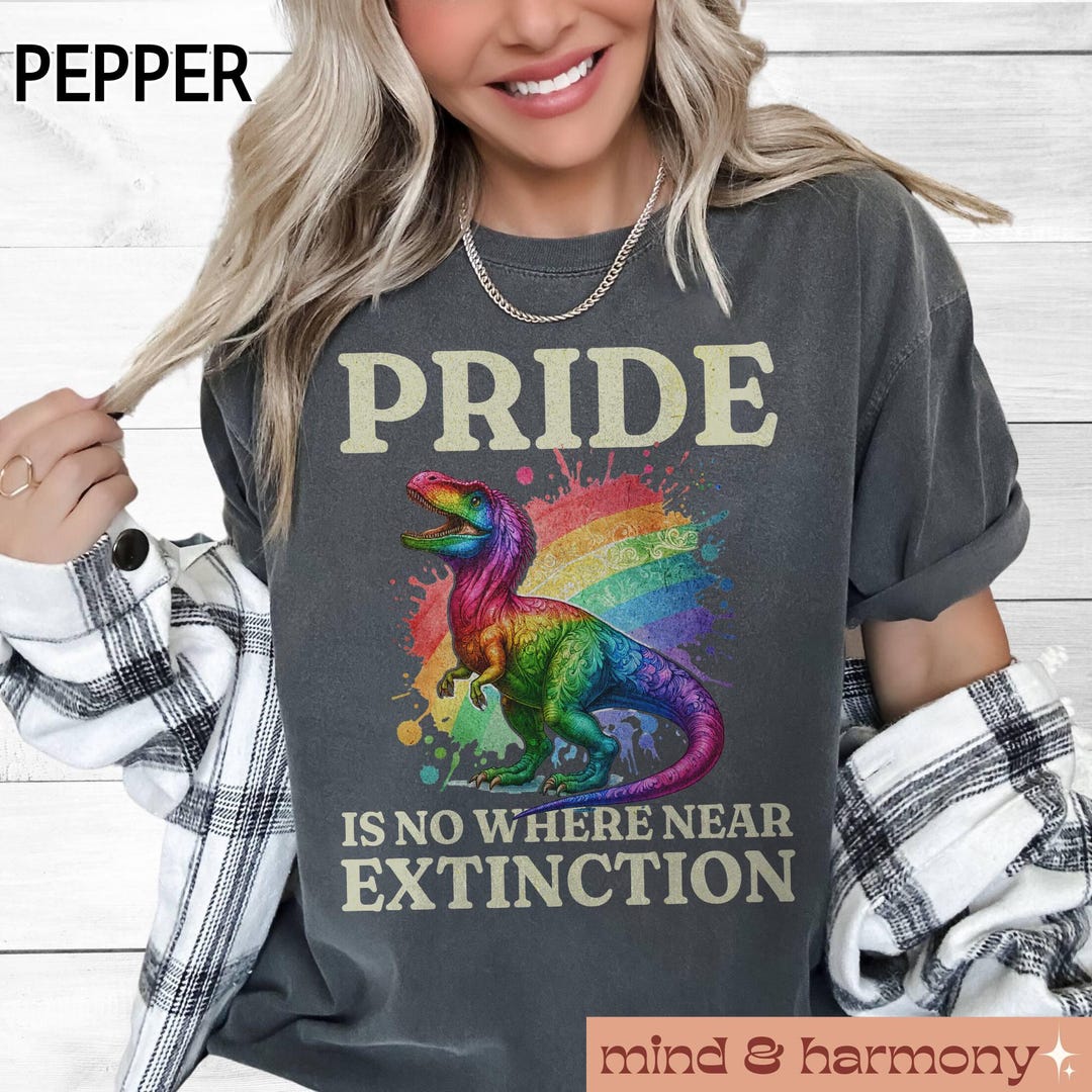 Funny LGBTQ Dinosaur Shirt Comfort Colors, Gay Pride Month Rainbow Dino ...